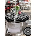 Abstract Art Round Outdoor Tablecloth with Umbrella Hole Black Ethnic ...