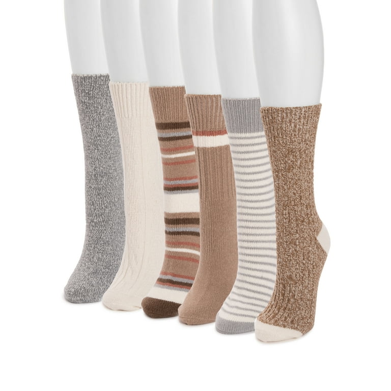MUK LUKS Women s Crew Boot Socks 6 Pack Fits Shoe Sizes 6 11 Walmart