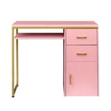 Pink Computer Desk with 2 Drawers and 1 Door, Iron Pipe Frame, 97*35 ...