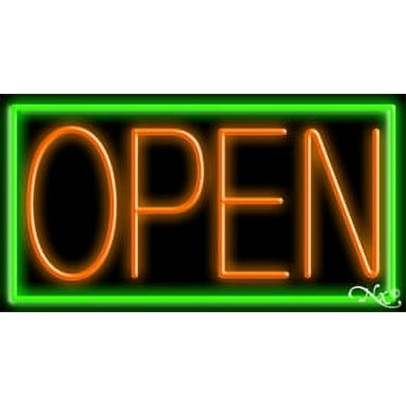 Open - Vertical Green Letters with Blue Border LED Neon Sign 13 x 32 ...