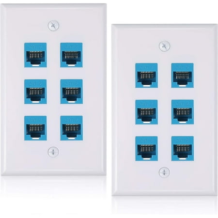 2 Pieces 6 Port Ethernet Wall Plate, RJ45 Cat6 Female to Female Jack ...