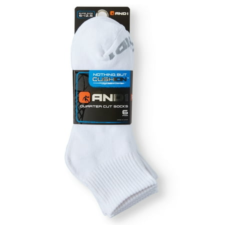 AND1 - Men‘s Full Cushion Quarter Cut Socks, 6 Pack - Walmart.com ...