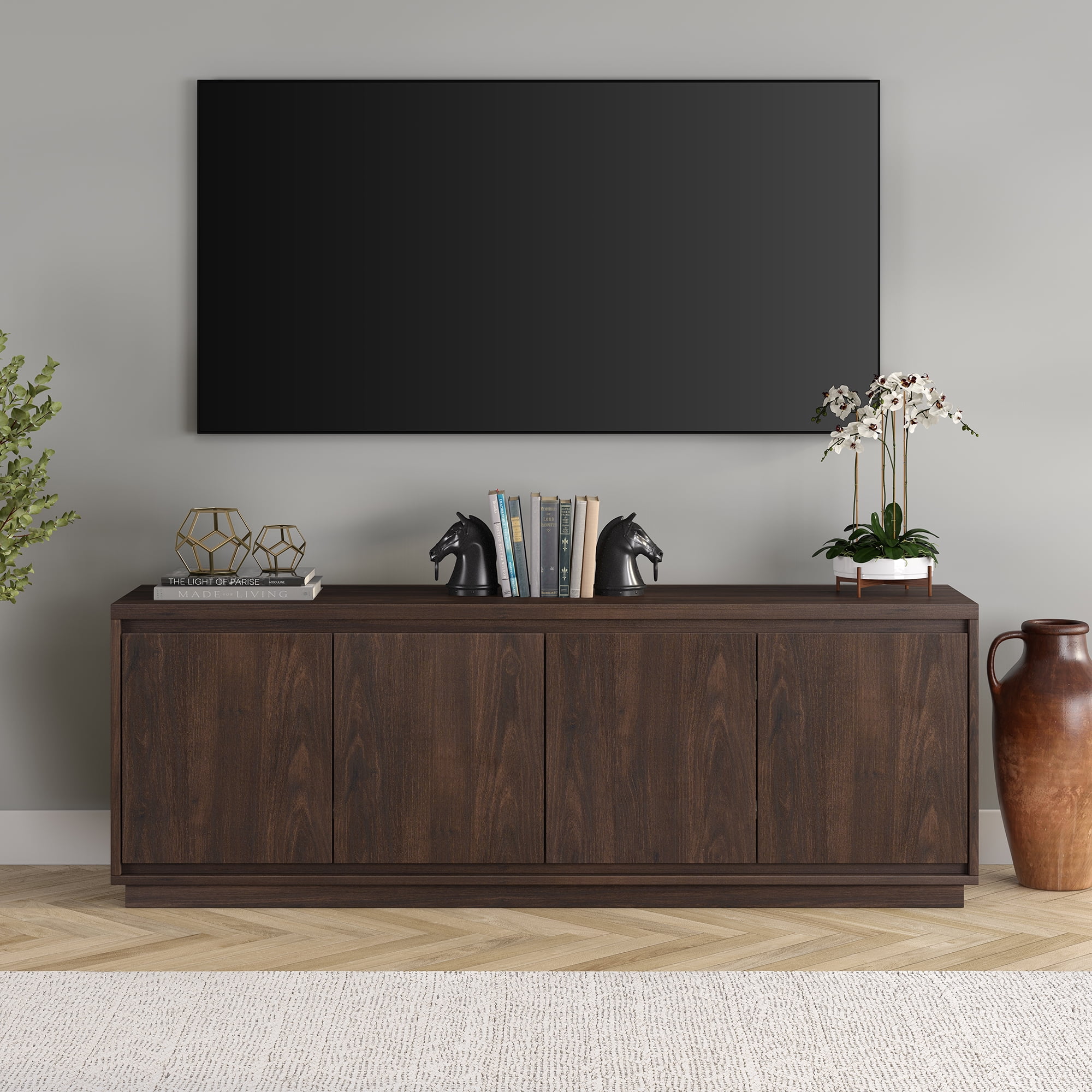 Evelyn&Zoe Presque Rectangular TV Stand for TV's up to 75", Alder Brown ...