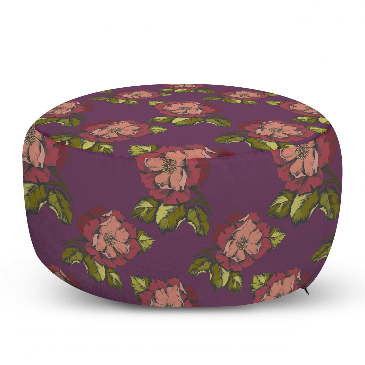 Flowers Pouf Cover with Zipper, Botanical Theme Realistic Flowers Image ...