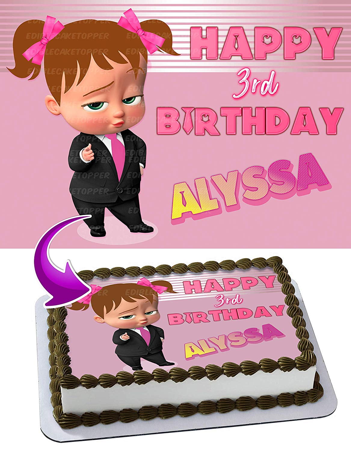 Baby Boss Girl Edible Cake Image Topper Personalized Picture 1/4 Sheet ...