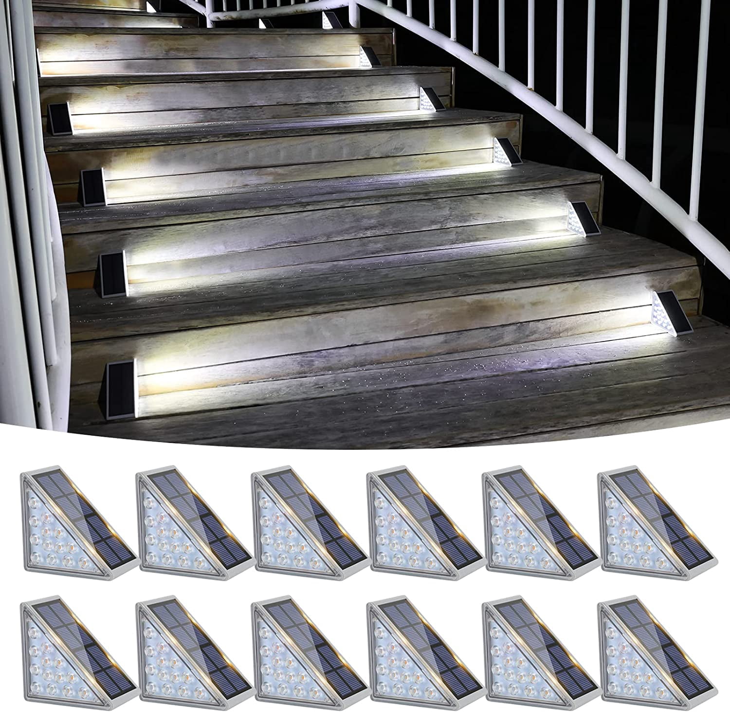 Morttic Solar Stair Lights 12 Pack, Step Outdoor Waterproof IP67, LED ...