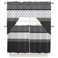 Abstract Black Swag Curtains Valance and Tier Set, Grey Stripes ...