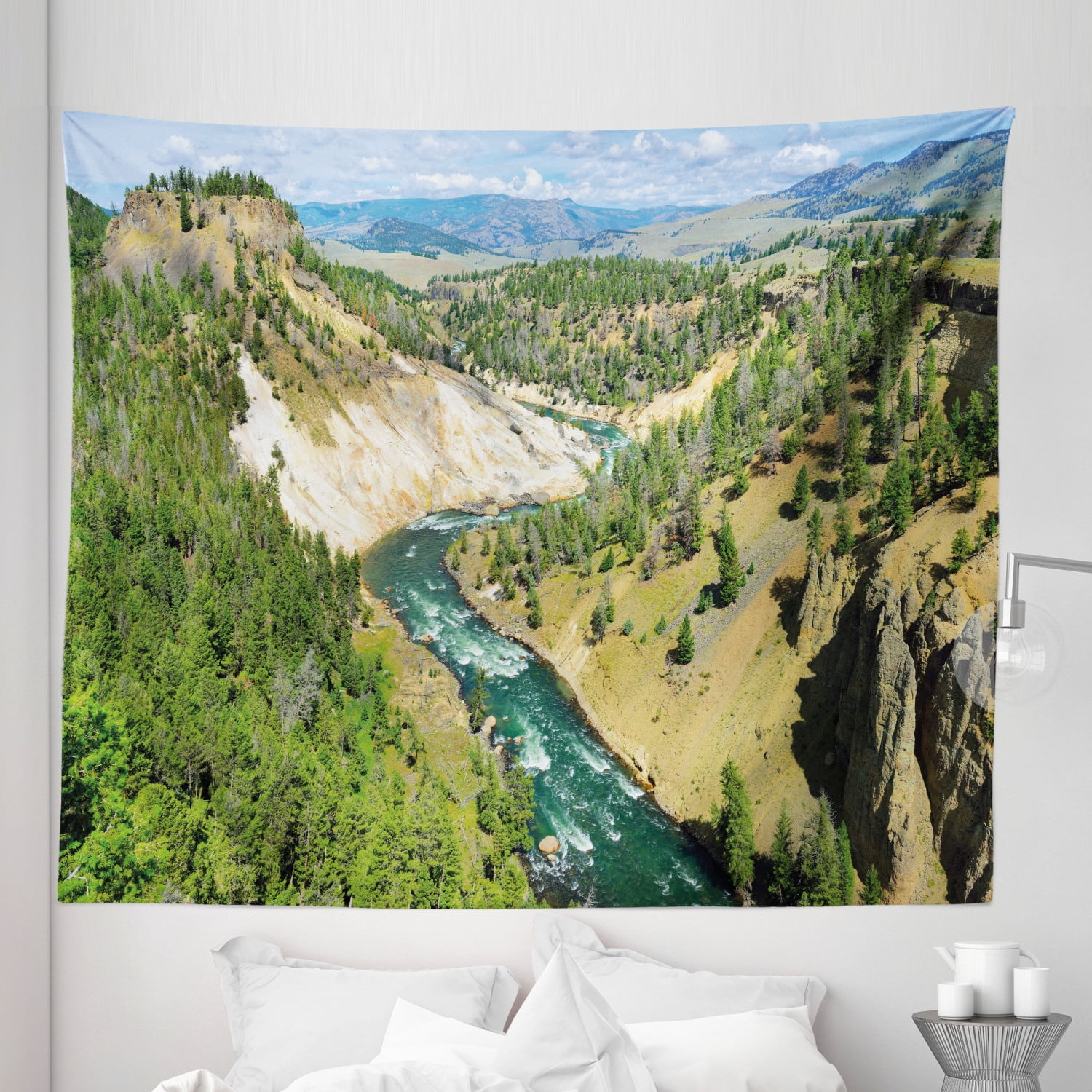 Wyoming Tapestry, Calcite Springs Trees Panorama in Yellowstone, Fabric ...