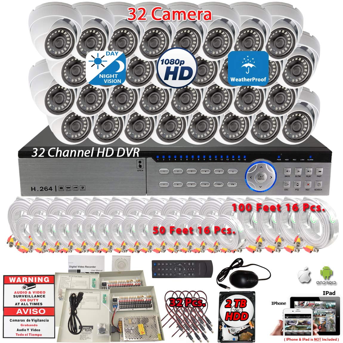 Evertech 32 Channel surveillance system DVR Recorder with 2TB HDD and ...
