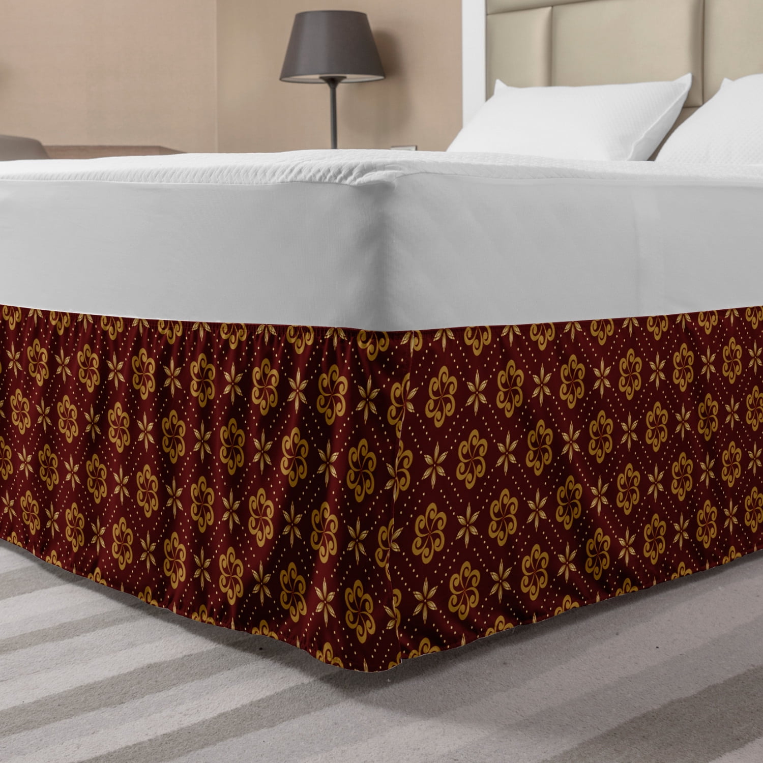 Abstract Bed Skirt, Dotted Pattern with Swirled Stripes and Flowers in ...