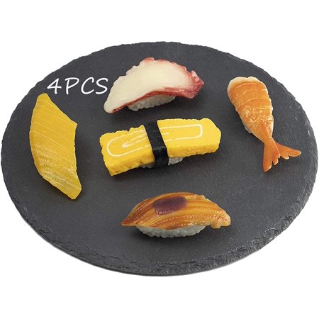 4 Pcs Sushi Plates Set, 25 cm (9.8 in) Round Slate Flat Rectangular ...
