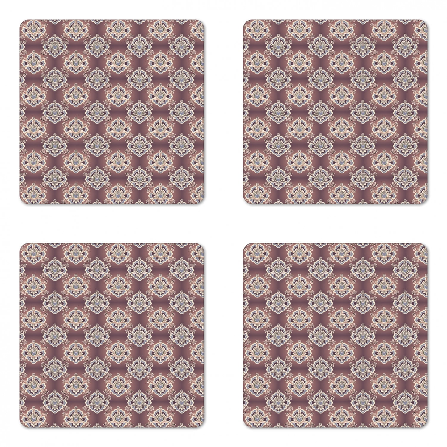 Vintage Coaster Set of 4, Botanical Old Fashioned Motifs in Retro ...