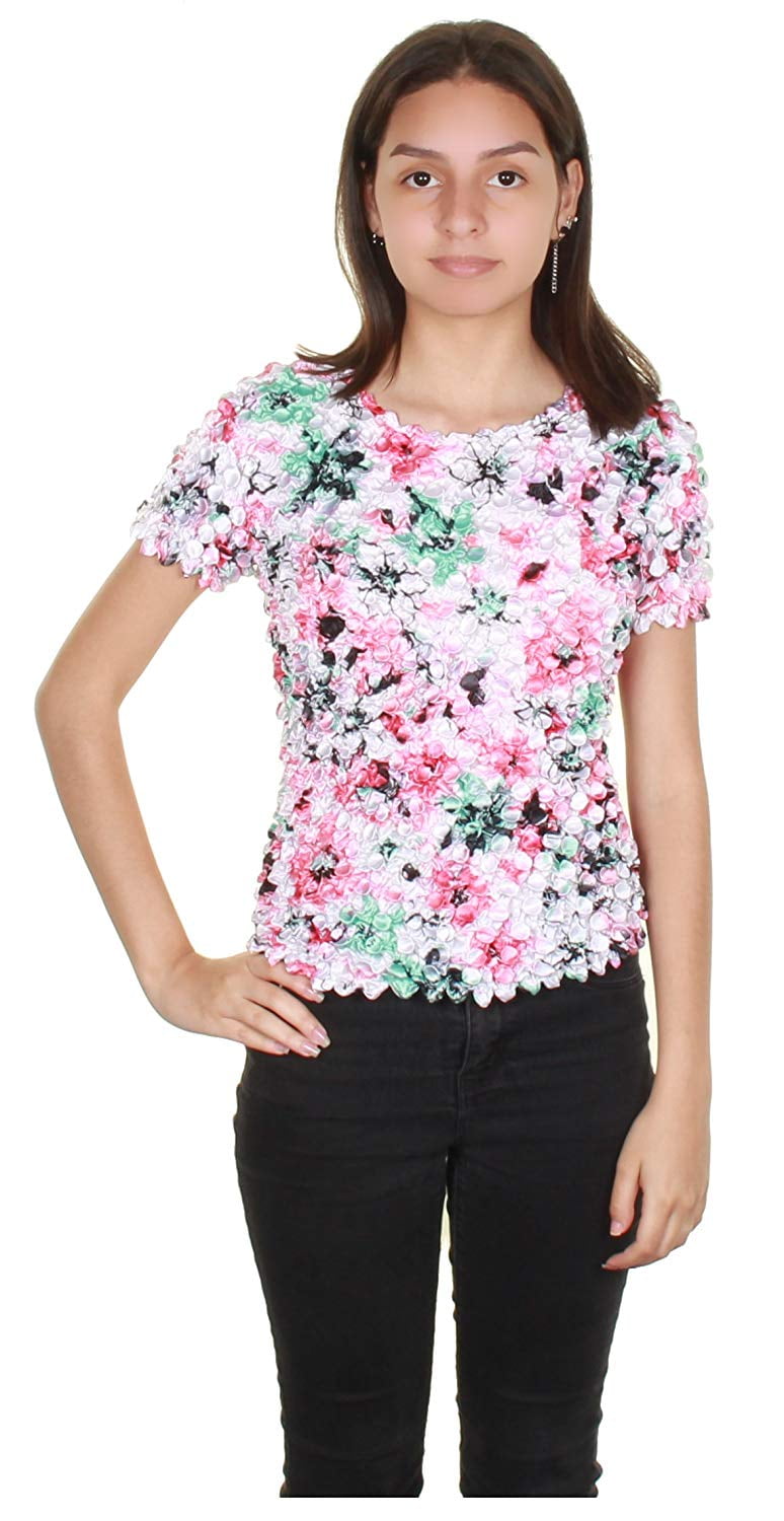 Short Sleeve Popcorn Top Magic Bubble Blouse Expanding Shirt (Short ...