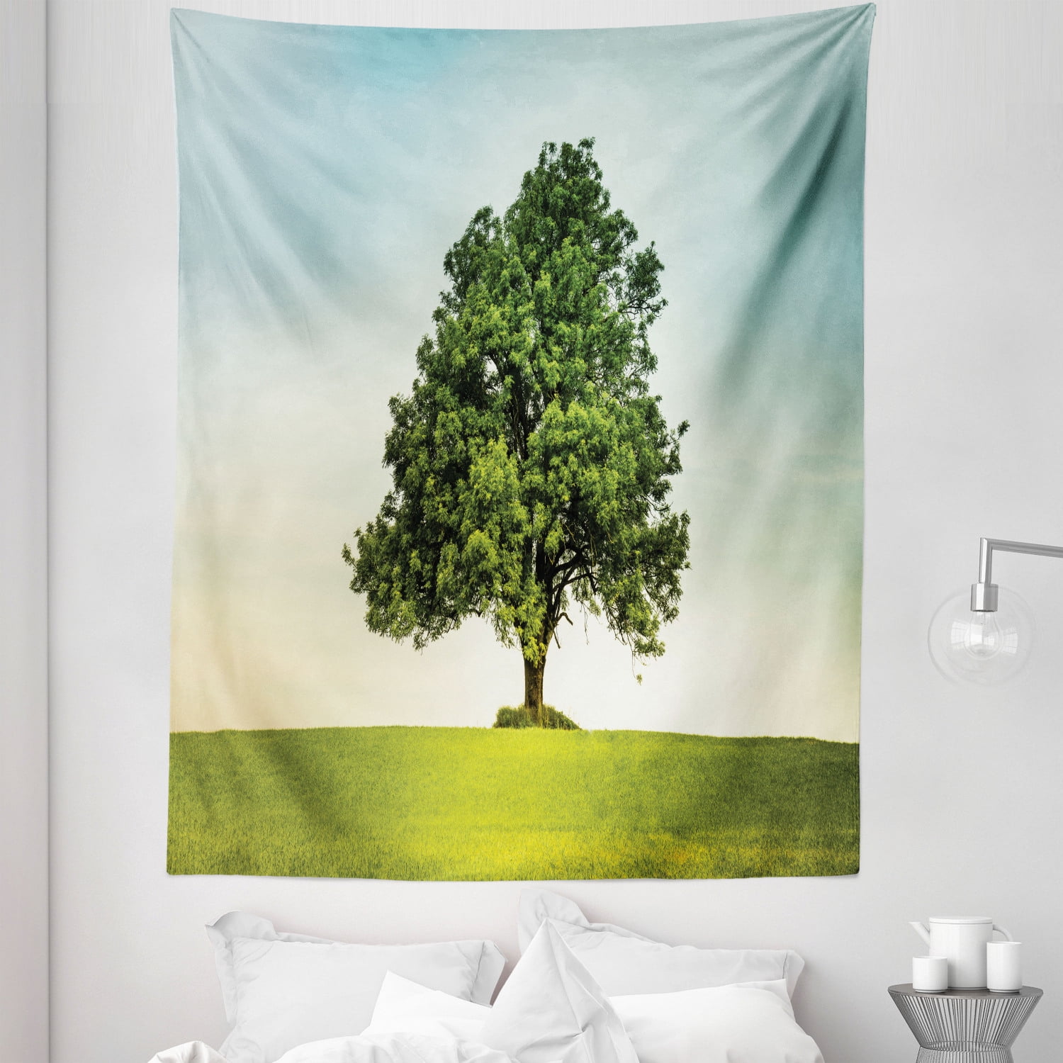 Trees Tapestry, Retro Style Effect Nature Photo of Leafy Branches ...