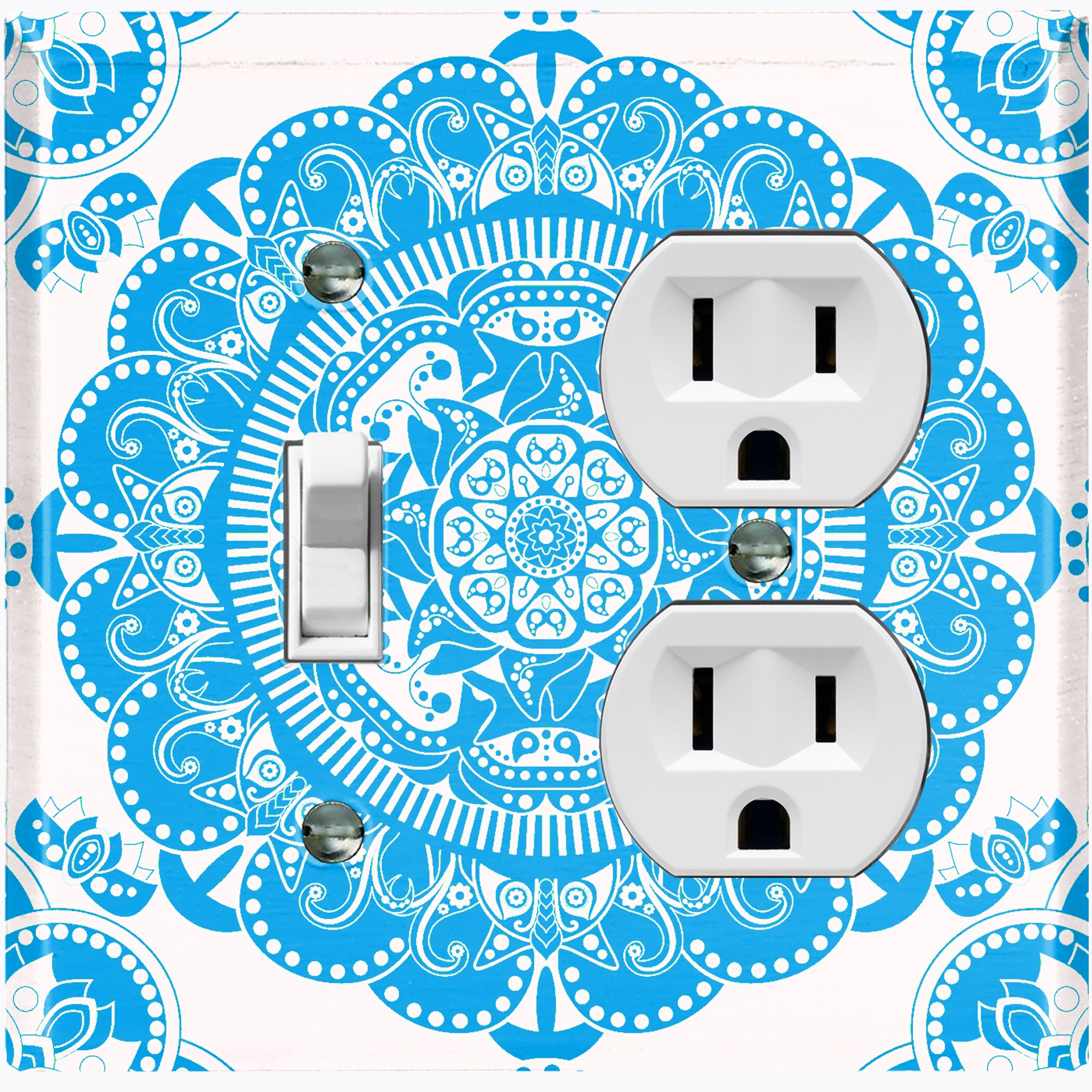 Metal Light Switch Plate Cover Mandala Blue White Flower Tile Pattern ...