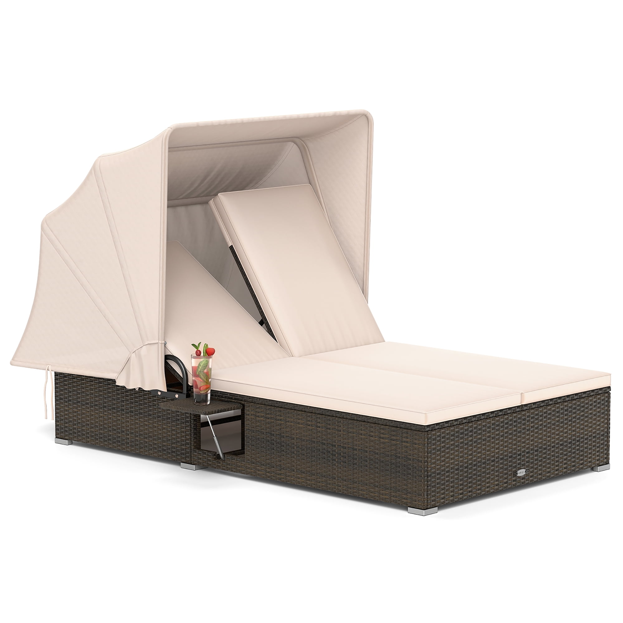 Click here for Gymax 2-Person Rattan Lounge Bed W/ Retractable Ca... prices