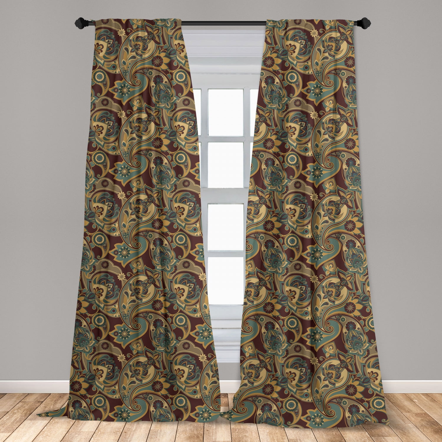 Paisley Curtains 2 Panels Set, Iranian Hippie Themed Textured Floral ...