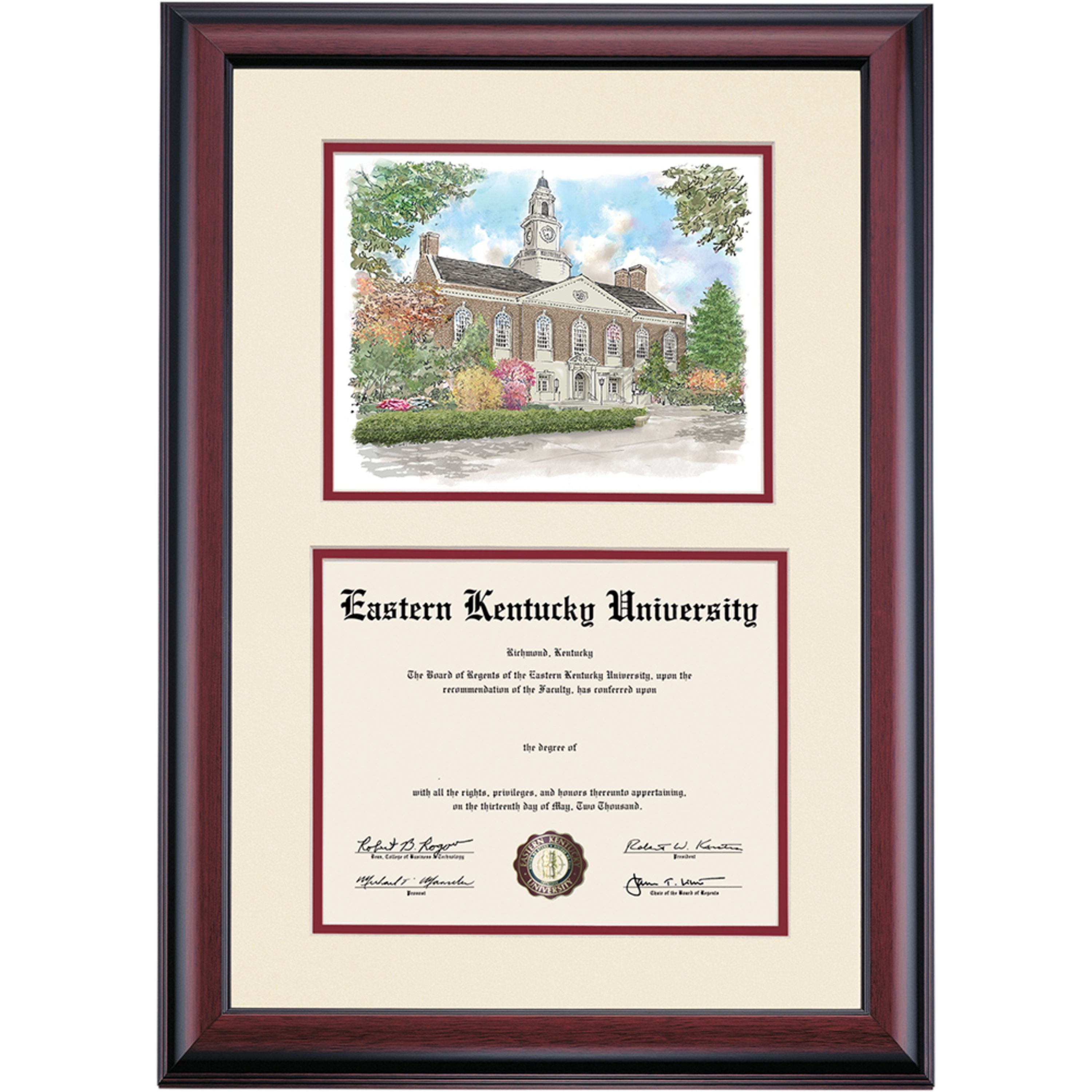 OCM Diploma Frame for Eastern Kentucky University, Ivory/Maroon Mat with Keen Johnson Building ...