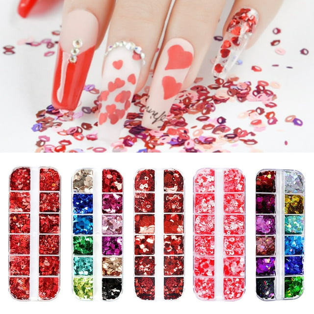Kripyery 1 Box Nail Sequins 12 Grids Assorted Multi-shapes Mini Thin ...