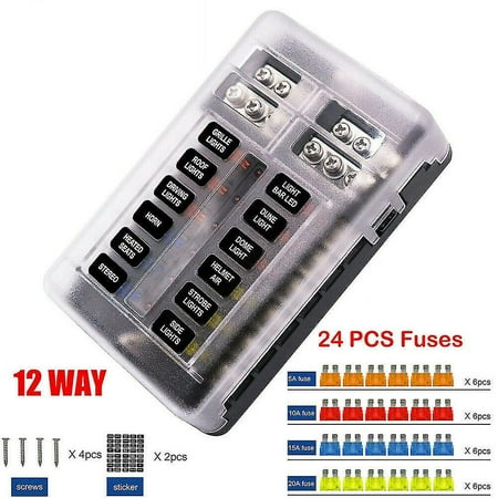 12way 12v 24v Blade Fuse Box Holder 24 Standard Blade Fuses For Car ...