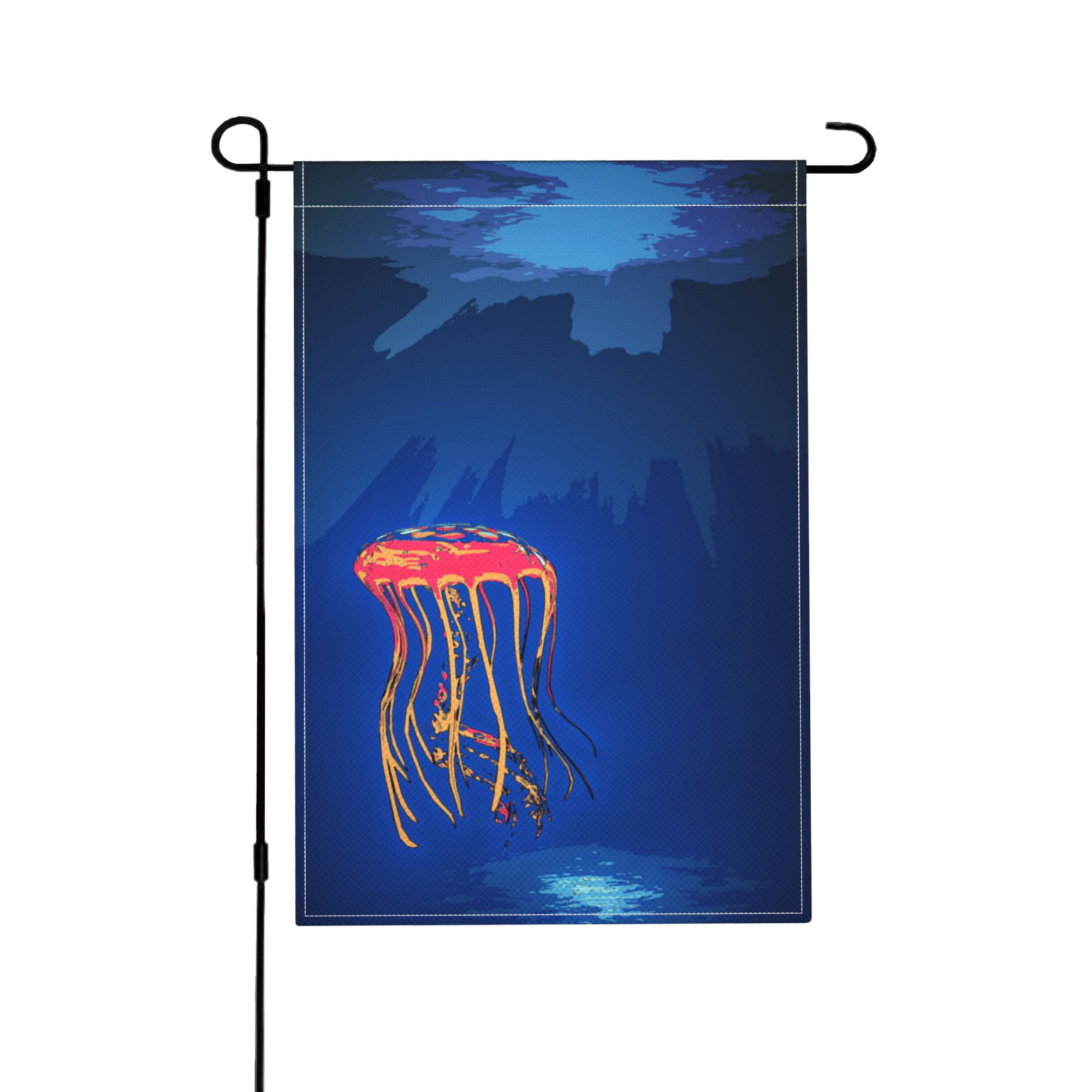 TEQUAN Cartoon Underwater Fish Swimming Jellyfish Garden Flags, 18 x 12 inch Double Sided Linen ...