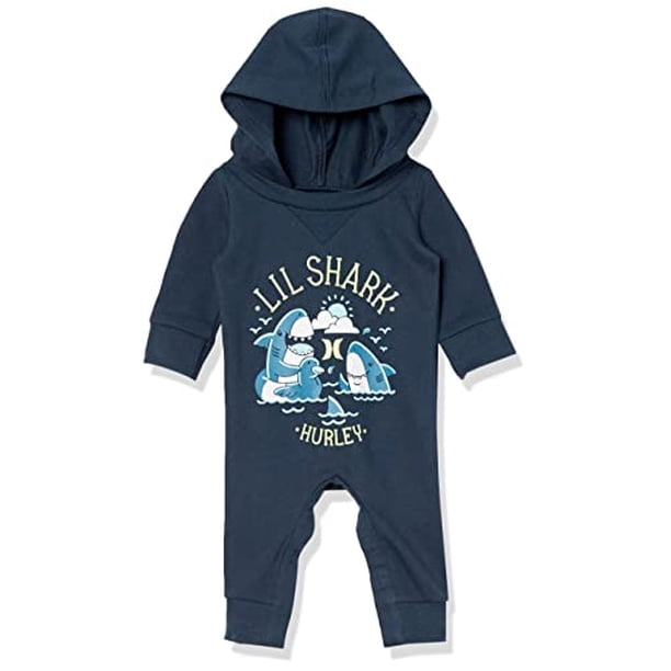 Hurley Baby Boys' Long Sleeve Hooded Coverall, Navy Lil Shark, 9M ...
