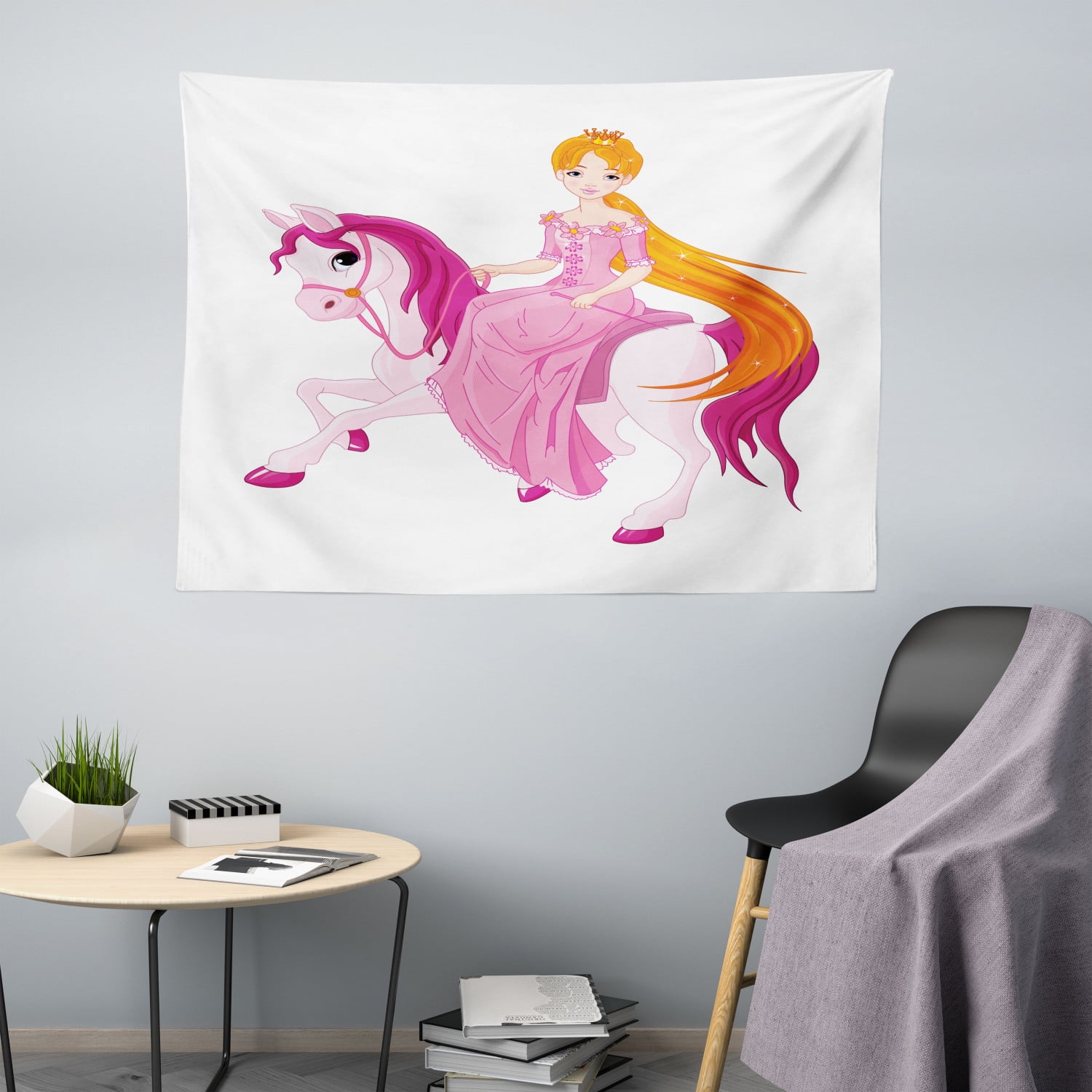 Pony Tapestry, Cartoon Sitting on a Horse with Pinkish Mane Tale Scene ...