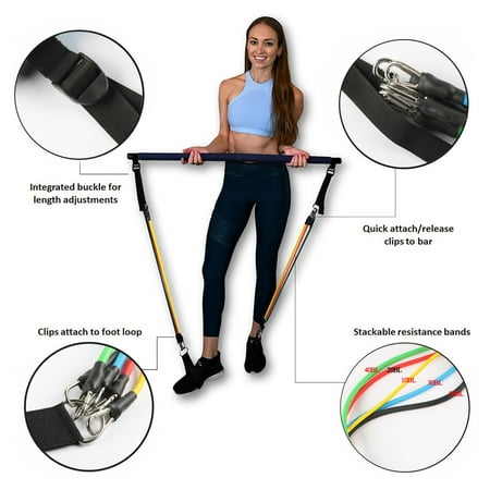 Pilates Bar Portable Pilates Bar Kit with Adjustable Resistance Pilates ...