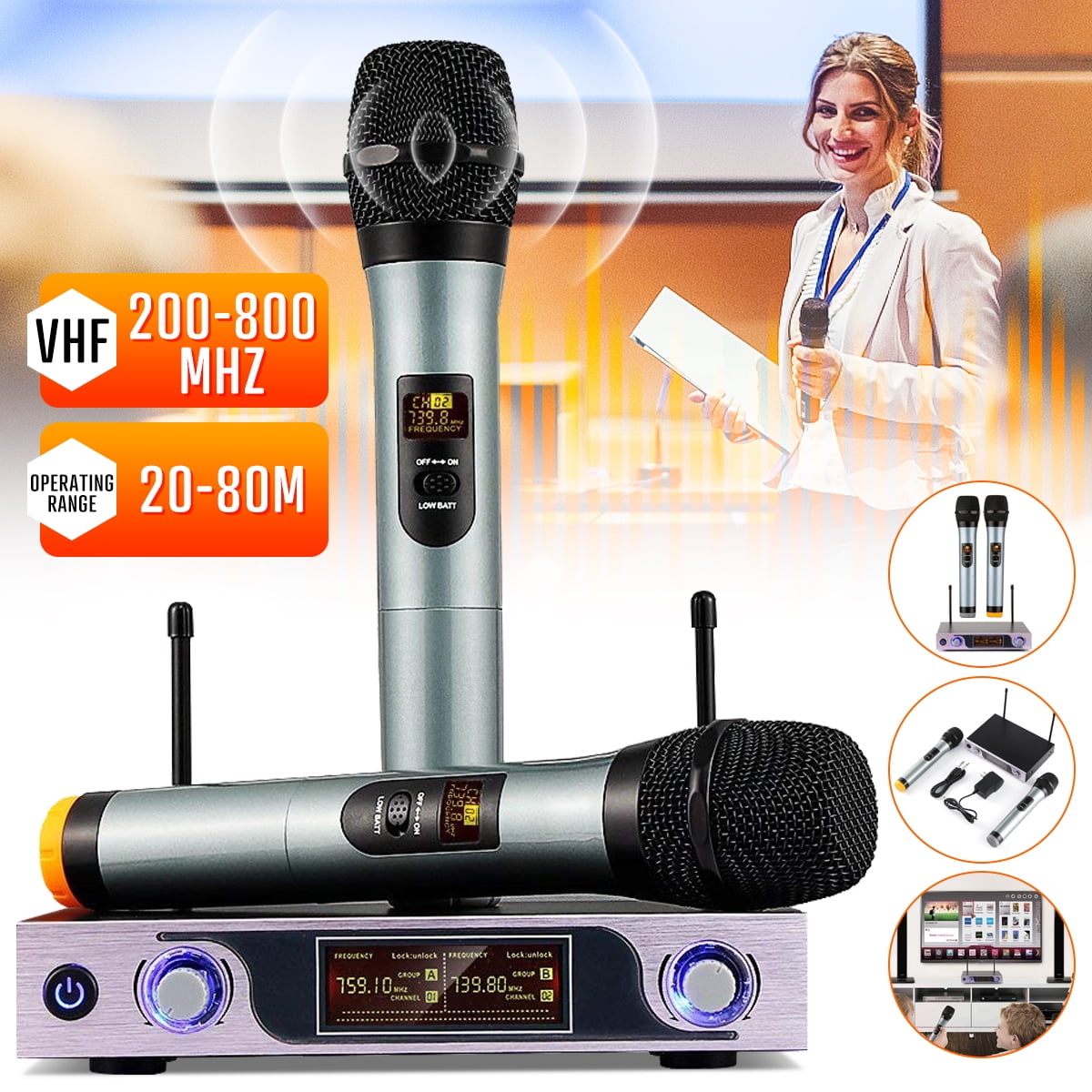 Microphones PROZOR Wireless Microphones UHF with Volume Treble Bass ...