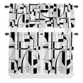 Black Color Block Abstract Geometric Curtain Tier and Valance Set 3 ...