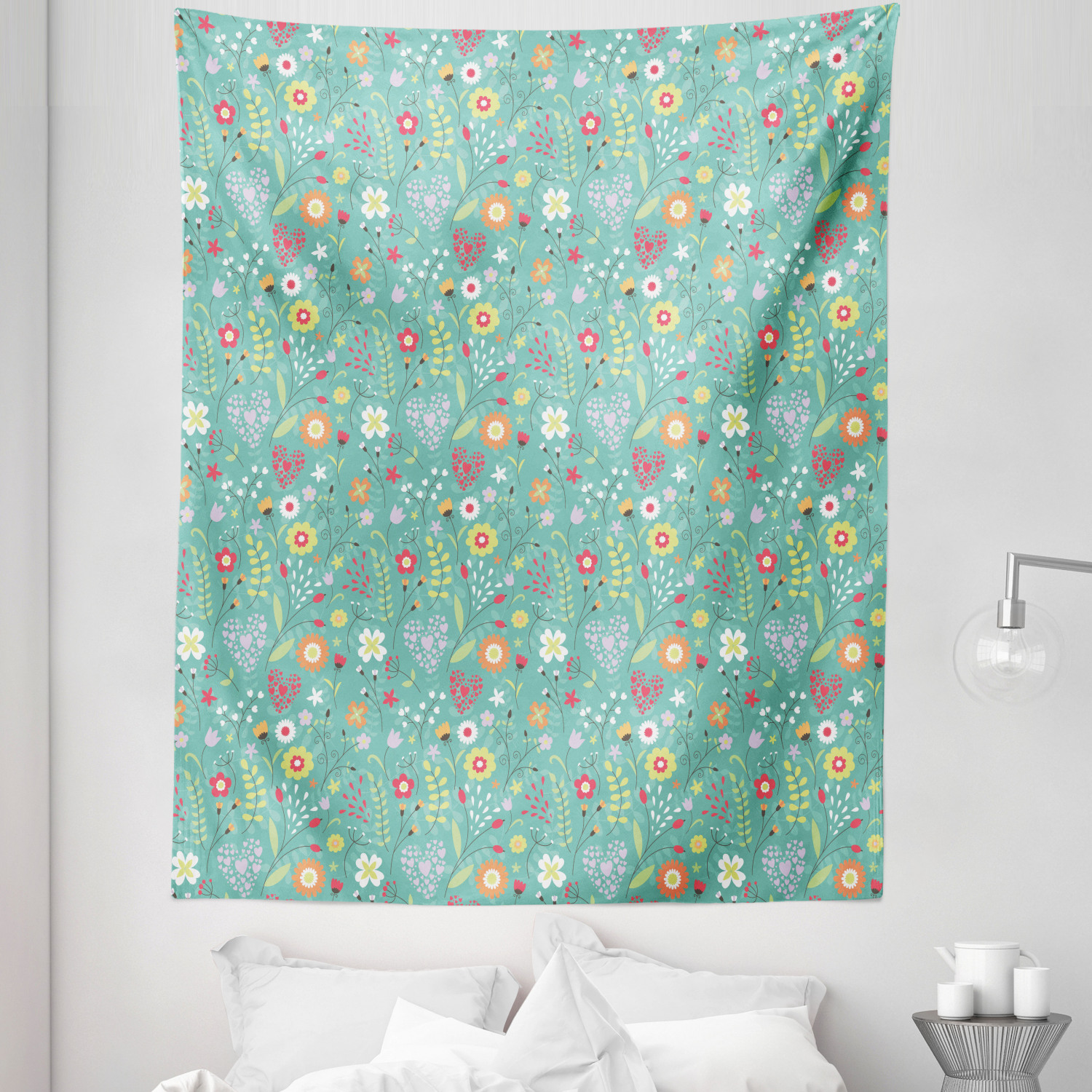 Flower Tapestry, Botanical Garden Plants Tulips Daisy Lily Iris Blooms ...
