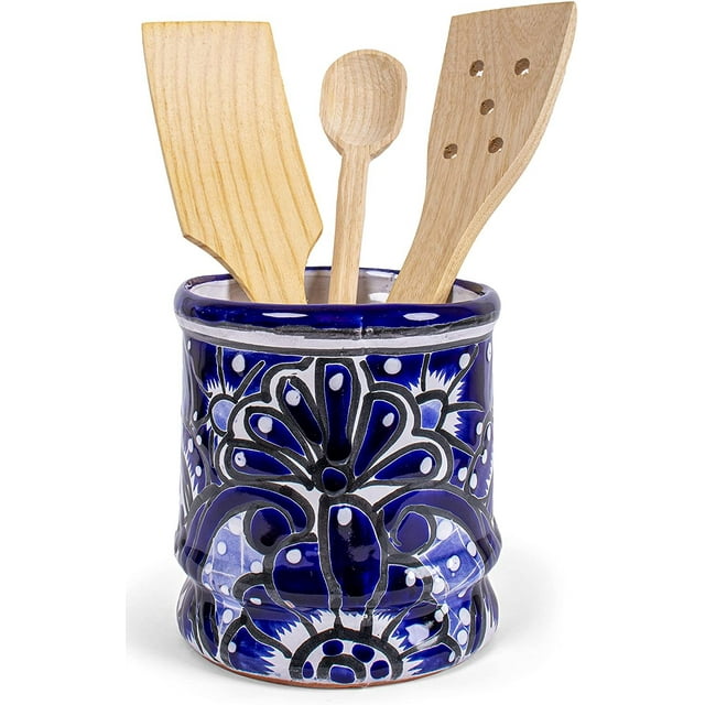Genuine Mexican Talavera Utensil Crock Hand Painted Pottery Ceramic for ...