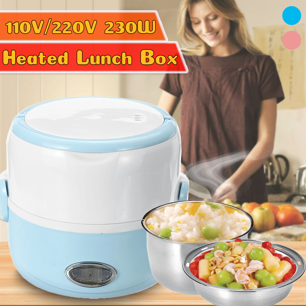 110V 230W 1.3L Portable Electric Heated Cooking Box Rice Container ...