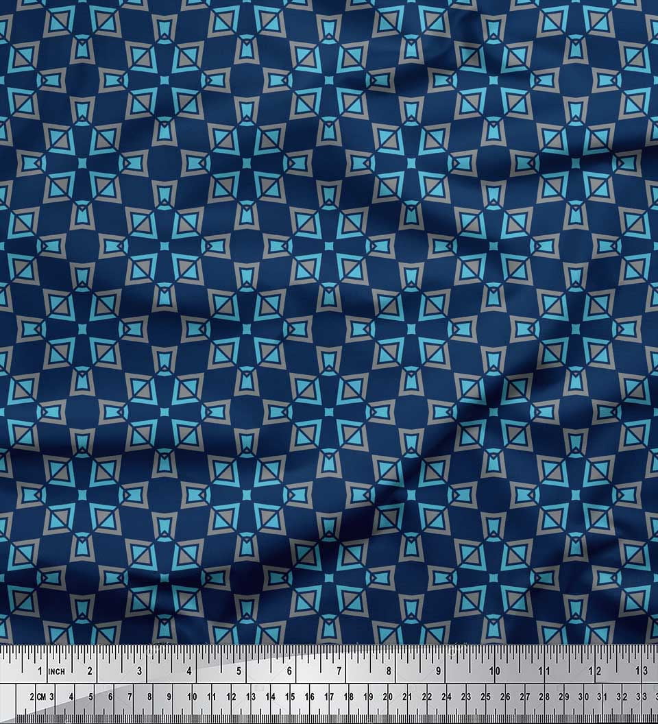 Soimoi Blue Poly Georgette Fabric Square & Triangle Geometric Print ...
