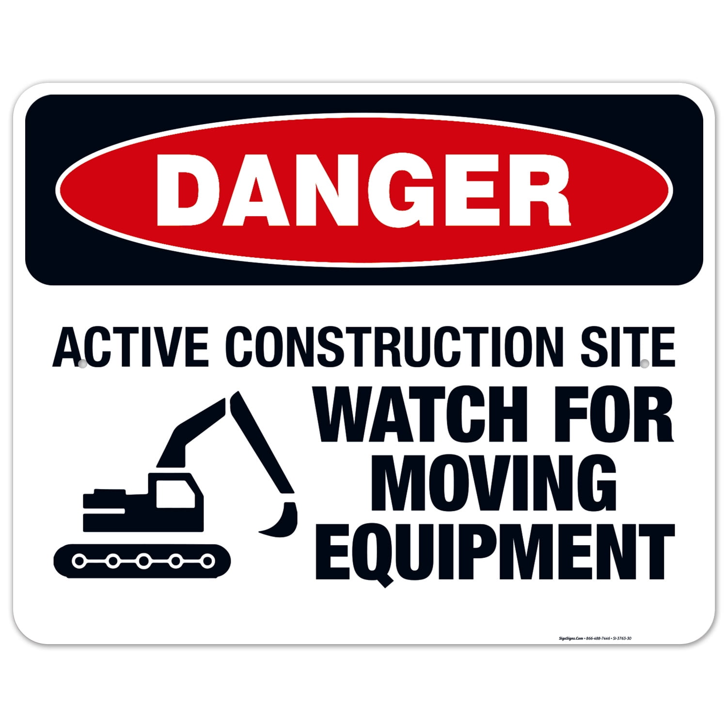 Active Construction Site, Watch For Moving Equipment Sign, OSHA Danger ...