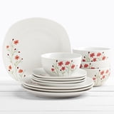 Tabletops Gallery 12 Piece Caroline White Floral Ceramic Dinnerware Set ...
