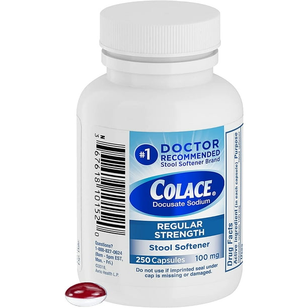 Colace Regular Strength Stool Softener, 100 mg Capsules, 250 Count ...