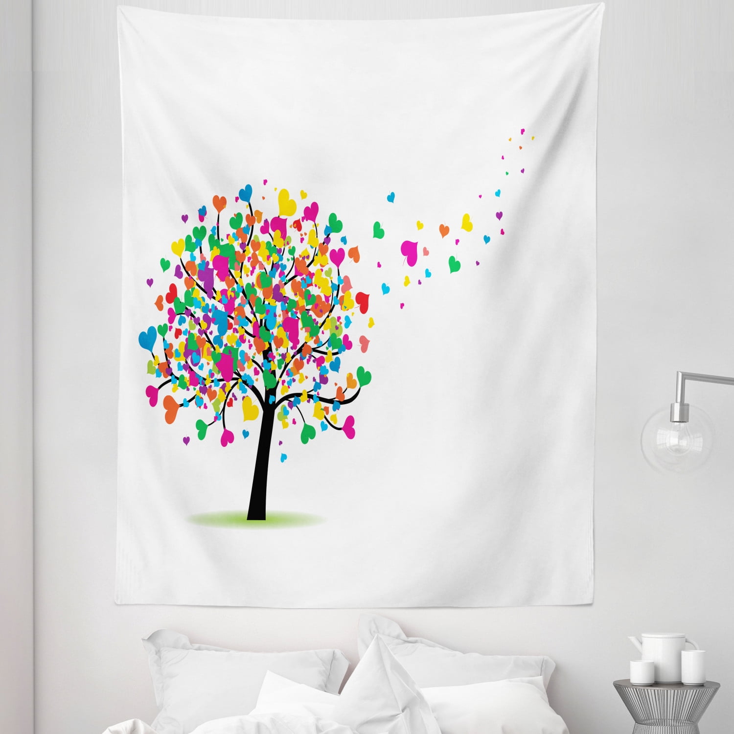 Love Tapestry, Abstract Theme of Romance with Hearts Leaves Tree ...