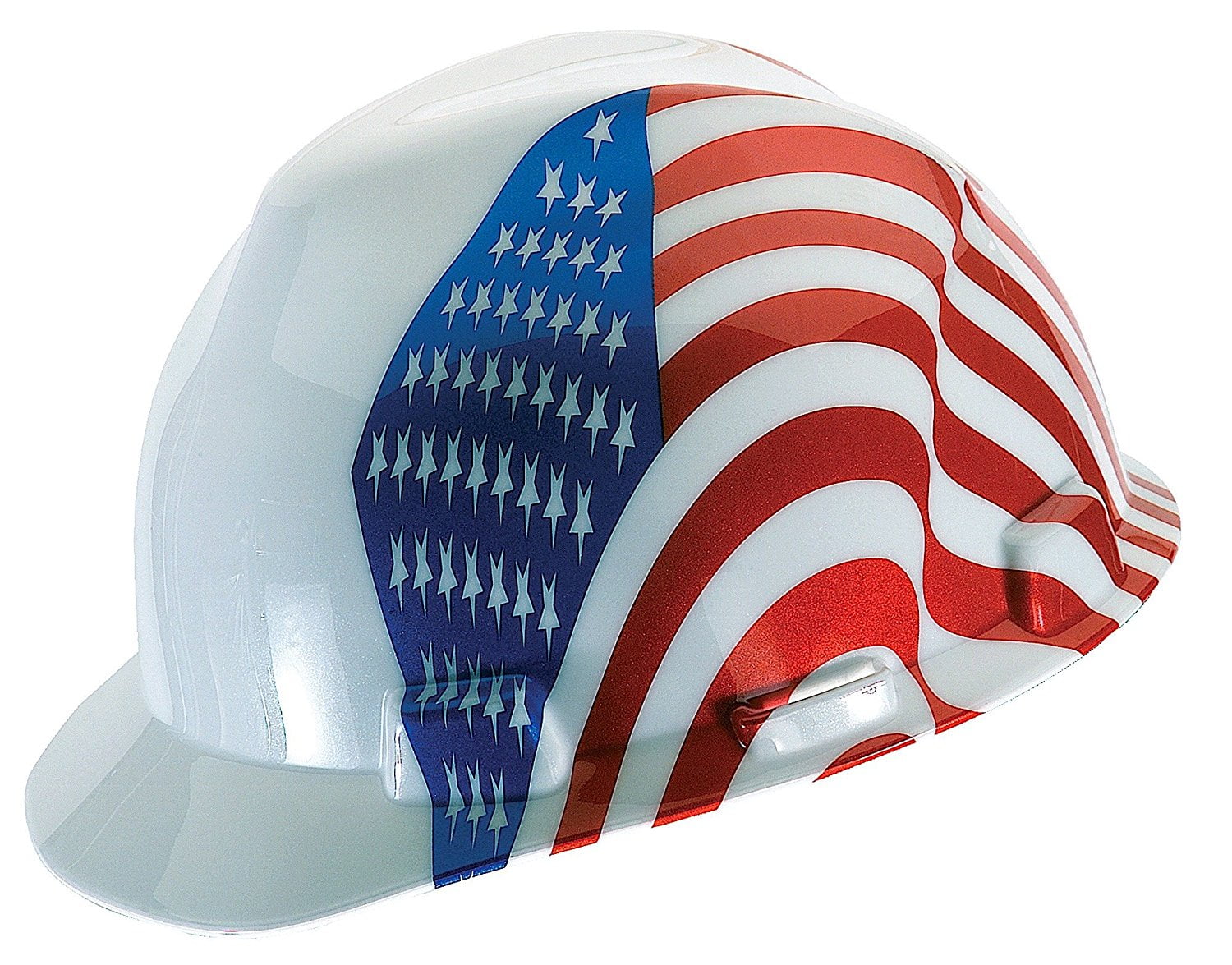 MSA 475358 V-Gard Slotted Hard Hat, Cap Style, Dual American Flag ...