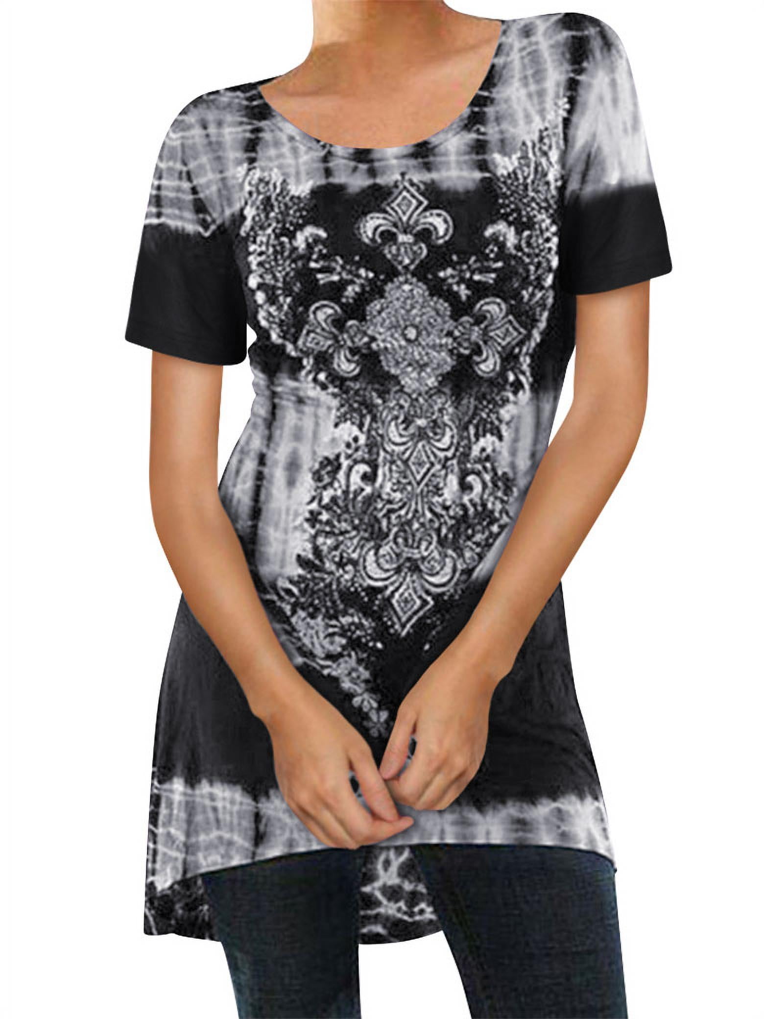 STARVNC Women Long Sleeve Boho Printing Colorblock Splice Tunic Top ...