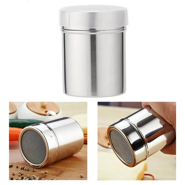 Redempat Shaker Silver with Cover Stainless Steel Icing Sugar Fine Mesh ...