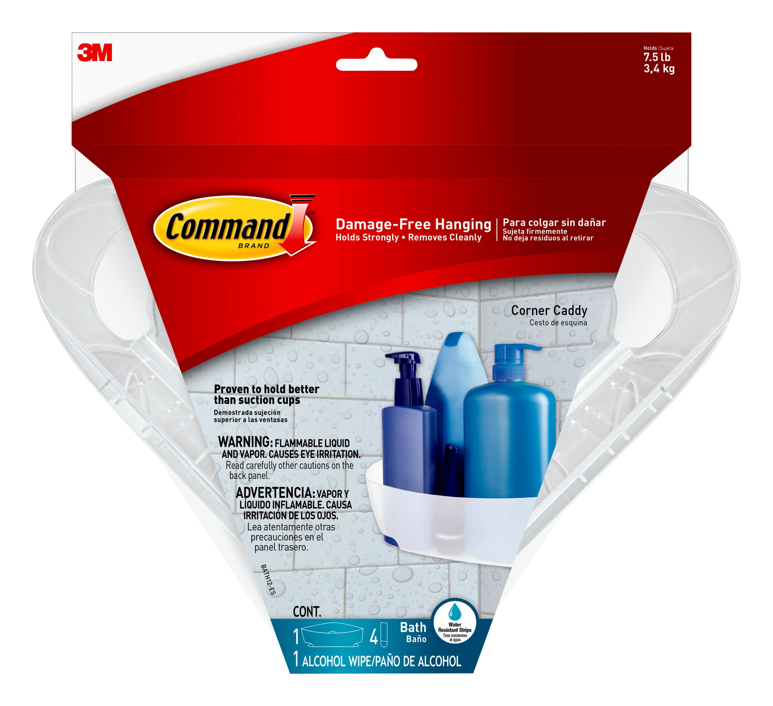 Command Bath Corner Caddy, 1 Caddy, 4 Mounting Bases, 4 Water Resistant ...