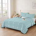 Blue Checkered 3 Piece Quilt Bedding Set with 2 Pillow Shams, Modern ...