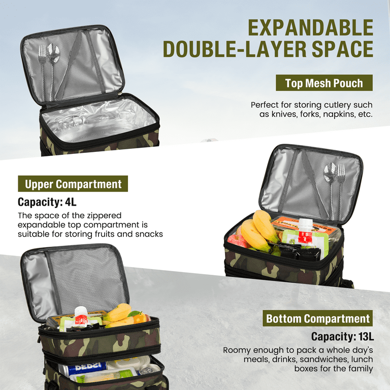 GPED Large Tactical Lunch Box for Men 24L Expandable Insulated Lunch Cooler bag with Shoulder Strap Lightweight Leak proof Lunch Tote Bag W Side Pockets Suit for Work School Picnic Green Camo Walmart....