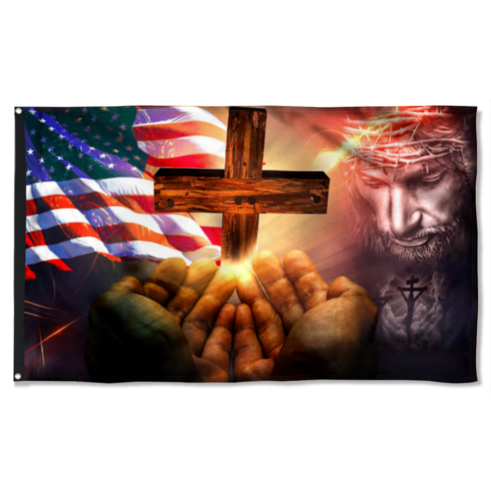Cayyon Jesus Flag 3x5Feet Jesus Holy In Hand Flag Banner with 2 Brass ...
