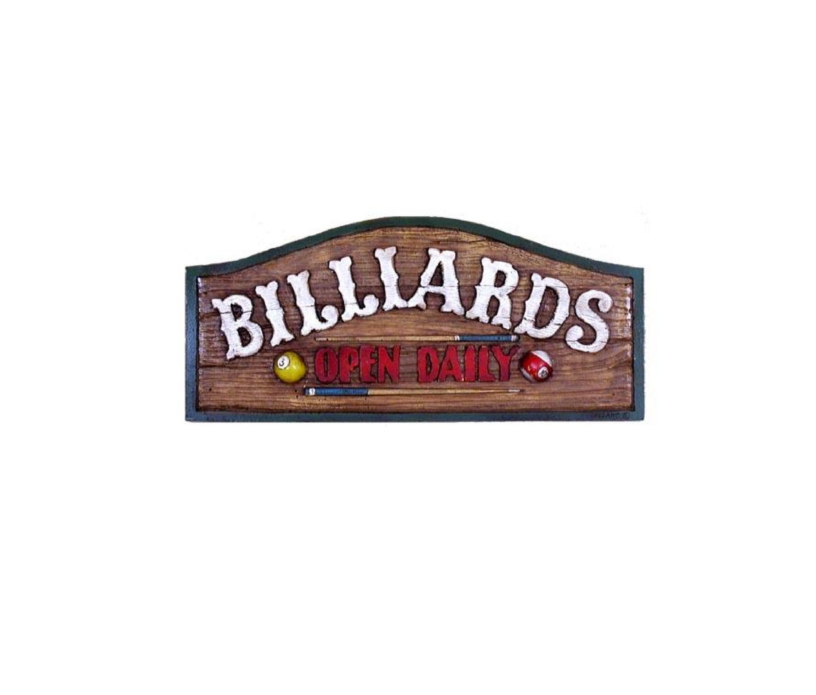 Billiards Open Daily Plaque, Clear Lacquer Finish, Durable, Light ...
