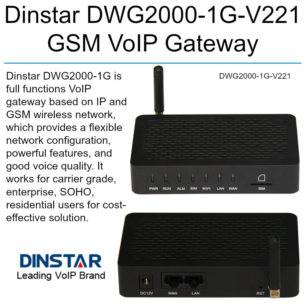 Dinstar DWG2000-1G-V221 GSM Multi-functional VoIP Gateway, NAT Router ...