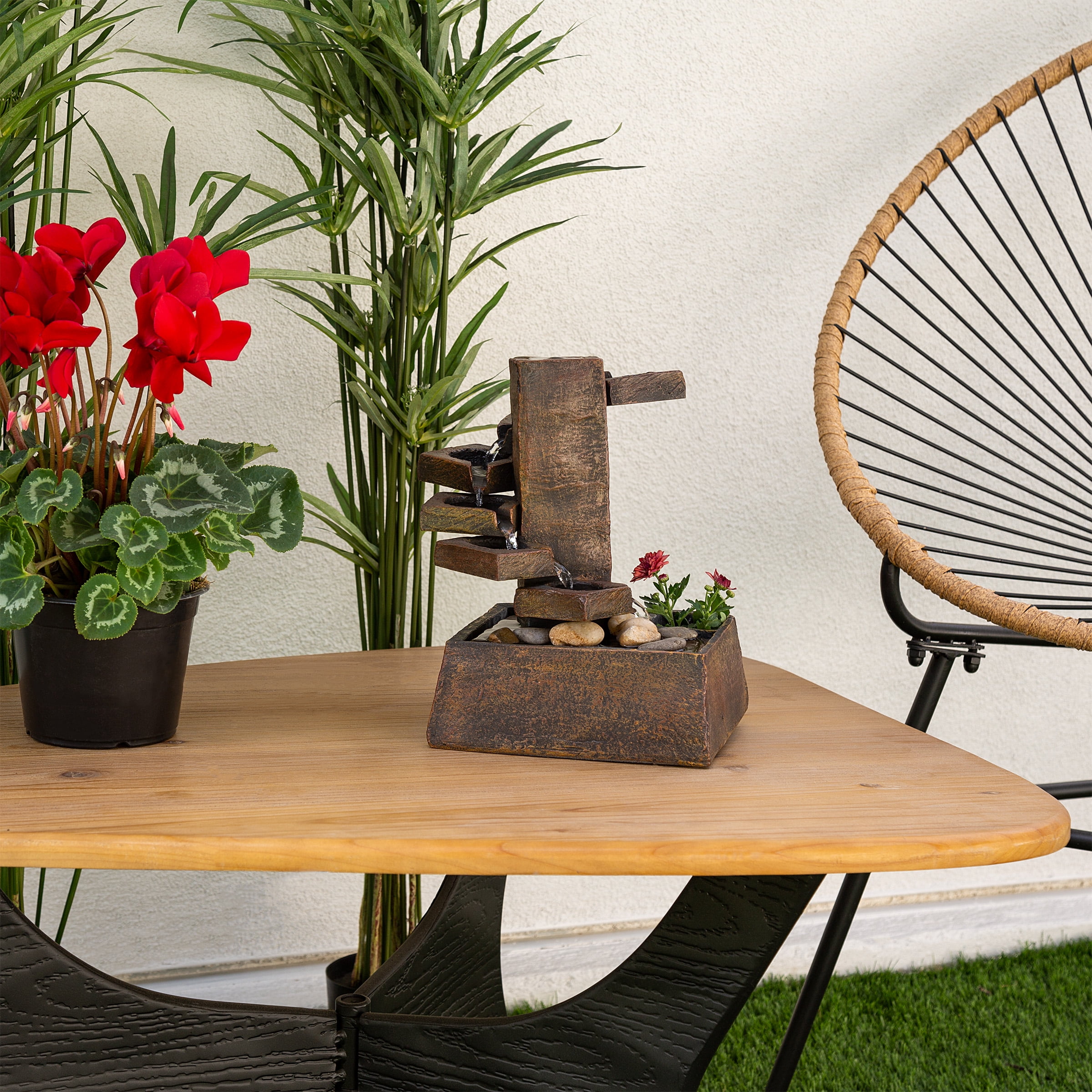 Alpine Corporation 11" Tiered Stone Indoor / Outdoor Tabletop Fountain ...