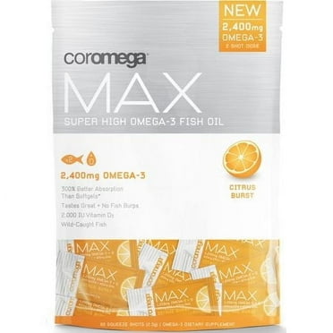 Coromega Omega-3 Orange Squeeze Packets, 650mg, Gluten-Free, 120 Ct ...