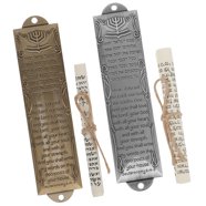 Judaica Mezuzah & Scroll Wood with Stones Pewter Shin Dalet Yud with ...